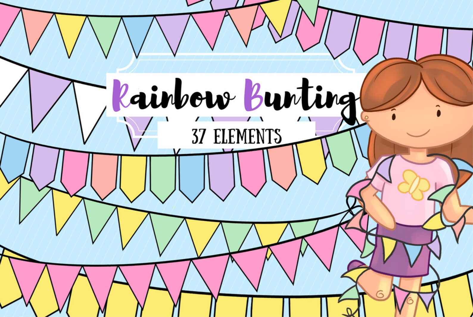 Pastel Rainbow Bunting Banner Clip Art, Cute Bunting Clipart, Rainbow ...