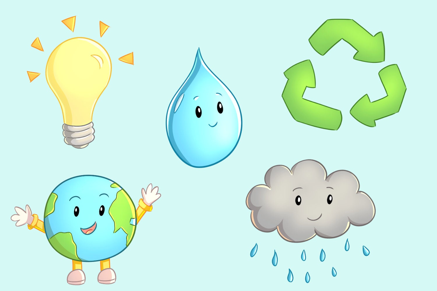 Cute Earth Day Themed Clip Art Collection, Environmental Kids Clipart ...