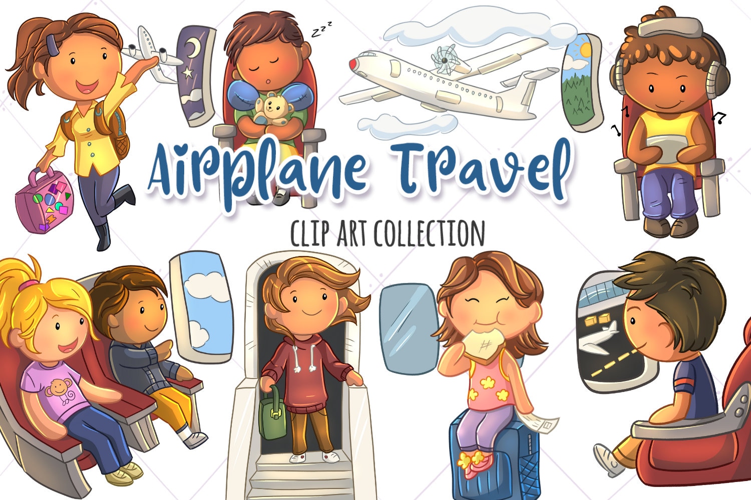 Airplane Travel Clip Art Cute Airplane Clipart Vacation - Etsy Australia