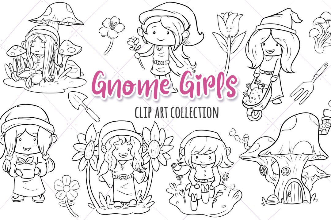 Spring Gnome Girls Clipart, Cute Garden Gnome Clip Art, Kawaii Gnomes ...