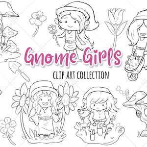 Spring Gnome Girls Clipart, Cute Garden Gnome Clip Art, Kawaii Gnomes ...