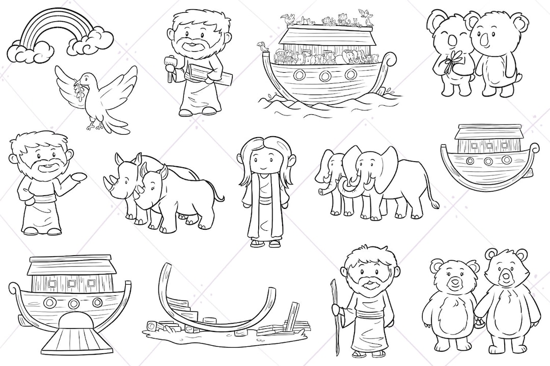 Noah's Ark Bible Stories Digital Stamps, Bible Story Clipart, Noah and ...