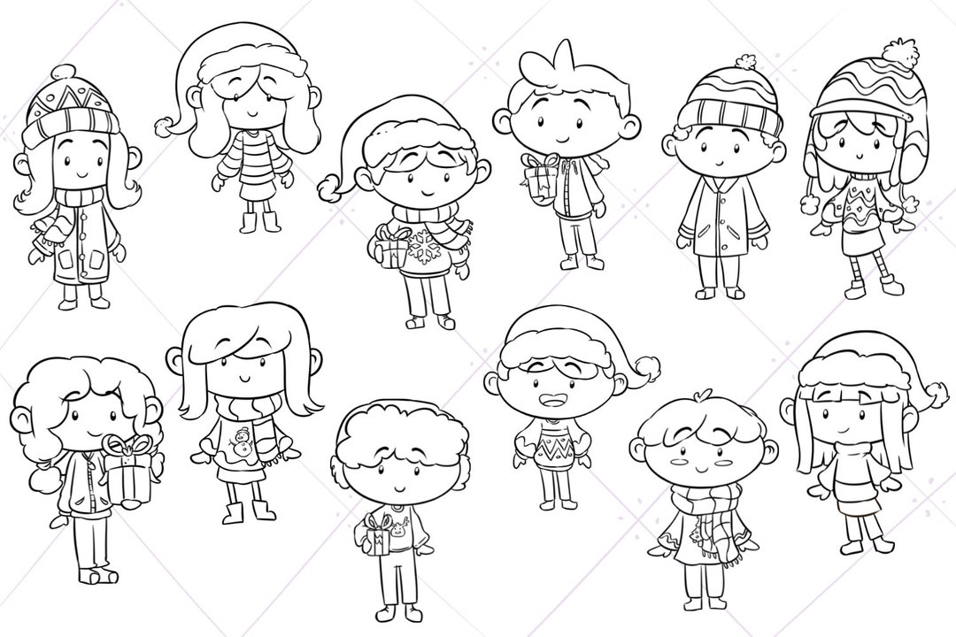 Dressed for Christmas Clip Art Collection, Kawaii Kids Christmas ...
