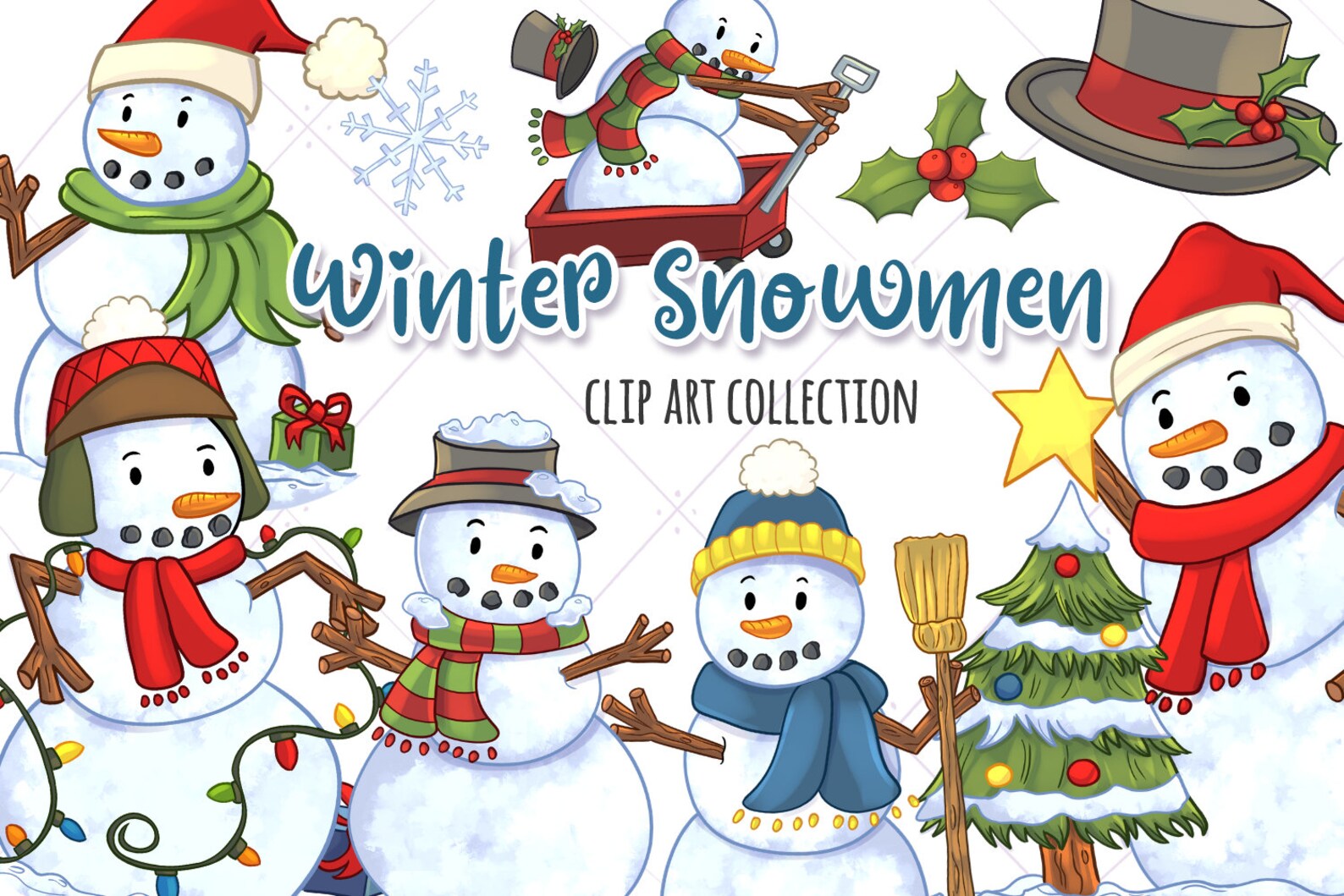 Winter Snowmen Clip Art Collection, Cute Christmas Clip Art, Christmas ...