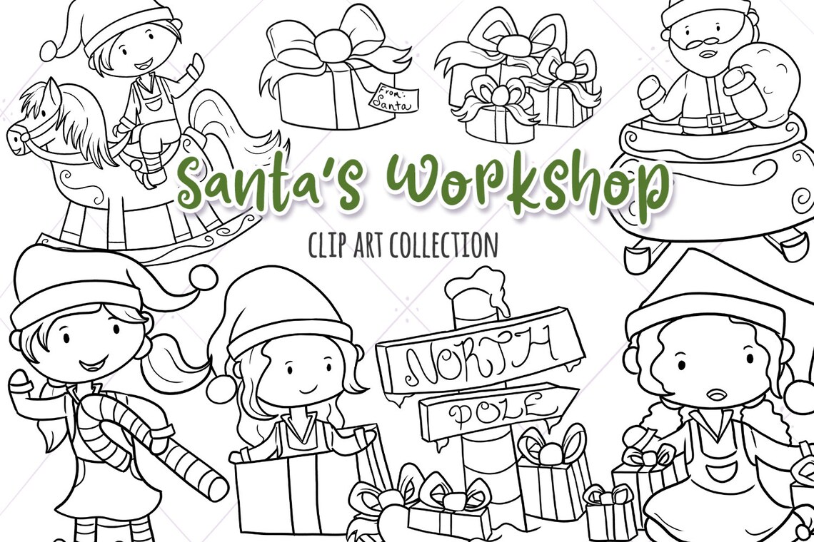 Santa's Workshop Digital Stamps Collection, Cute Christmas Clip Art ...