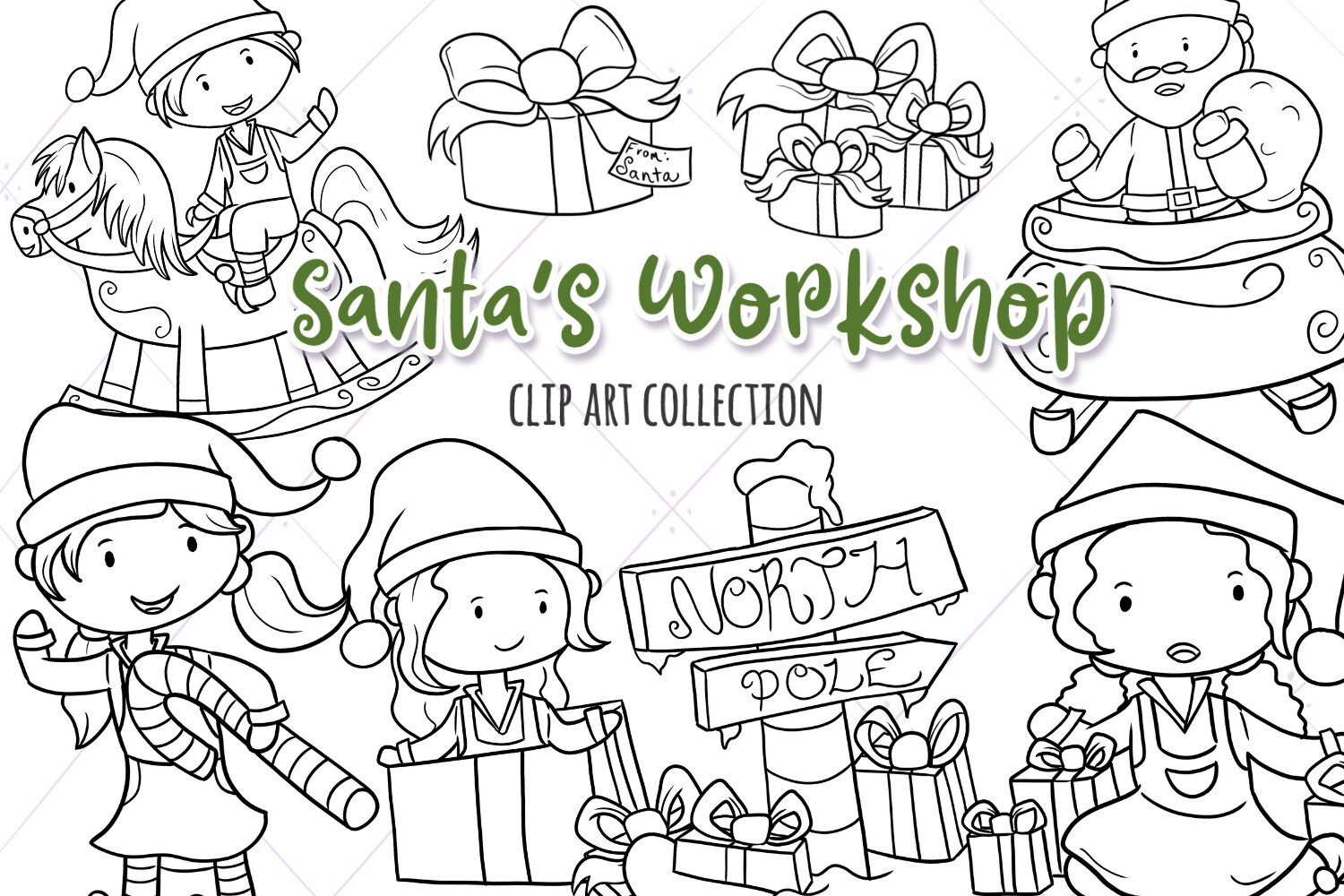 Santa's Workshop Digital Stamps Collection, Cute Christmas Clip Art ...