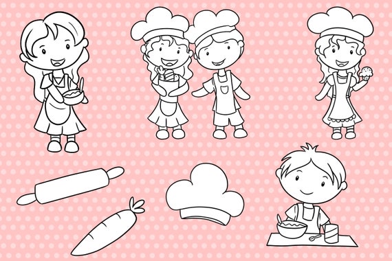 Kids Baking Clip Art Black And White