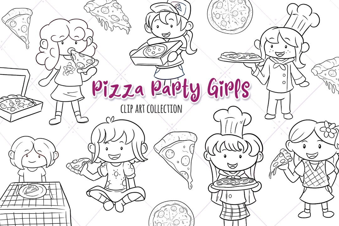 Pizza Party Clipart, Cute Pizza Party Girls Clip Art, Pizza Party ...