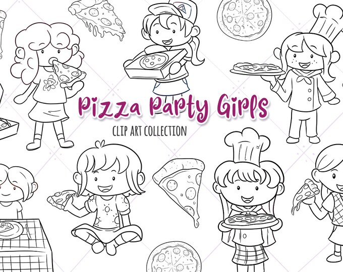 Pizza Party- Clip art and digital paper set - Pizza clipart - Etsy México