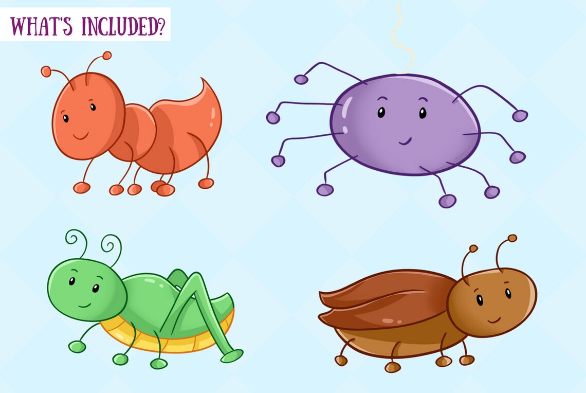 Cute Bugs Clip Art, Kawaii Bugs Clipart, Bugs and Flowers Clipart ...