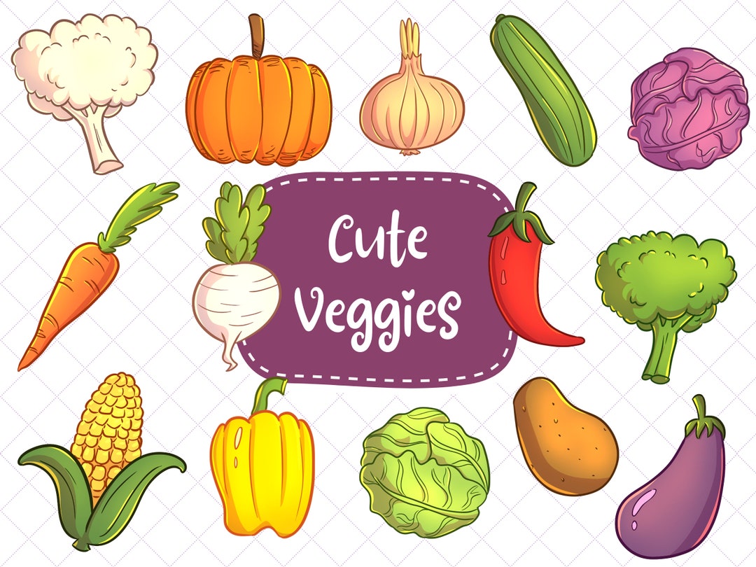 Cute Vegetables Clipart, Farmers Market Clip Art, Kawaii Fruits and ...