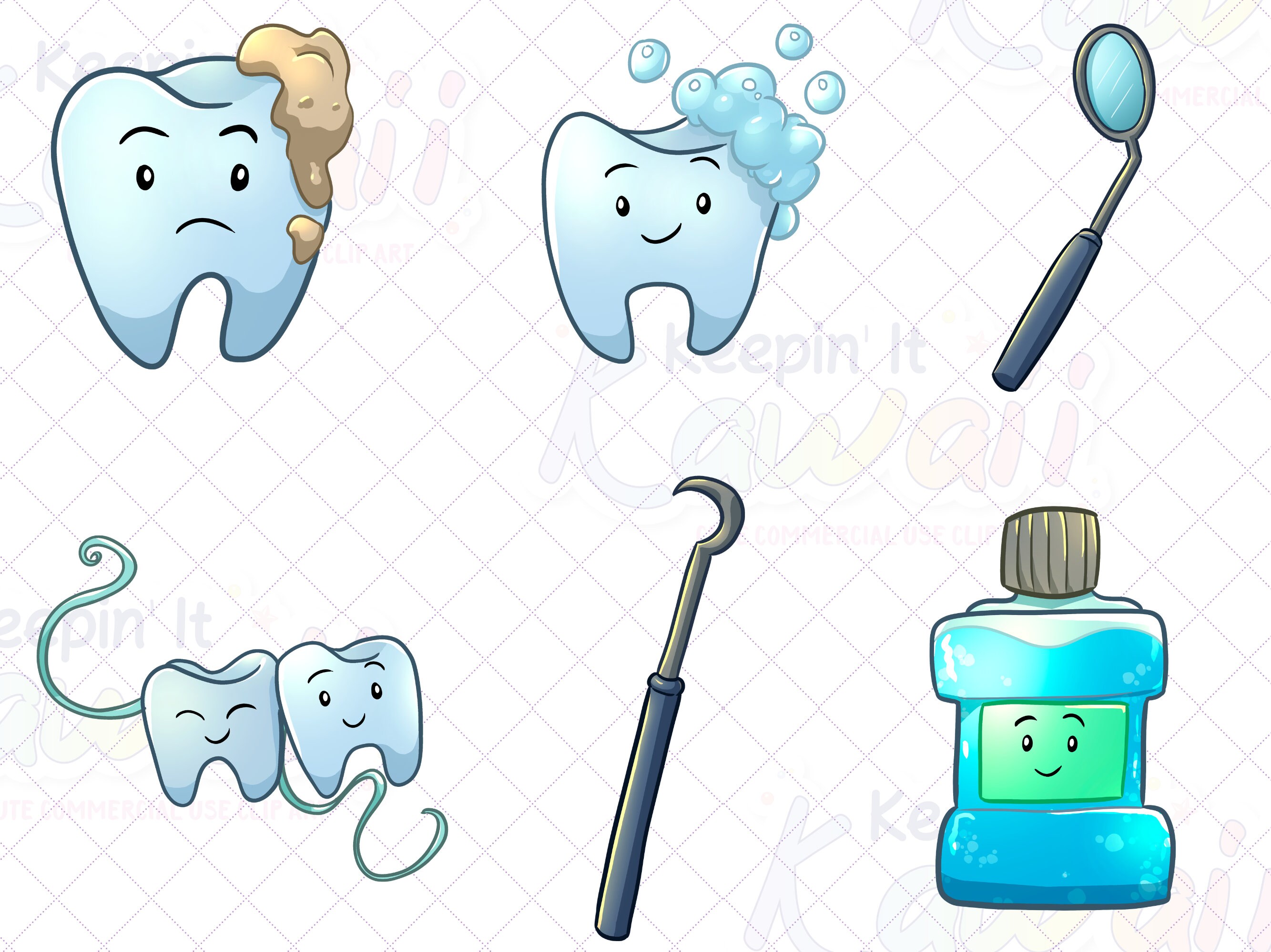 Kawaii Dental Clipart, Cute Dentist Clipart, Kids Brushing Teeth, Tooth ...