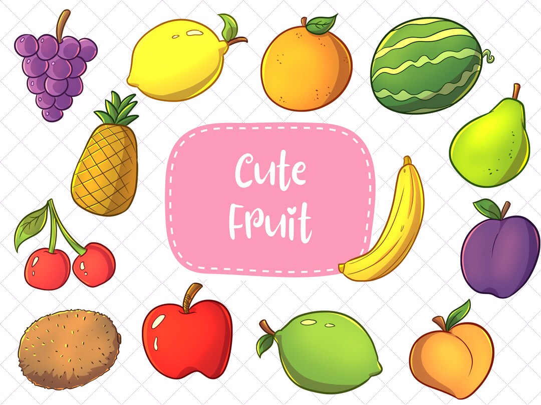 Cute Fruit Clipart, Farmers Market Clip Art, Kawaii Fruits and ...