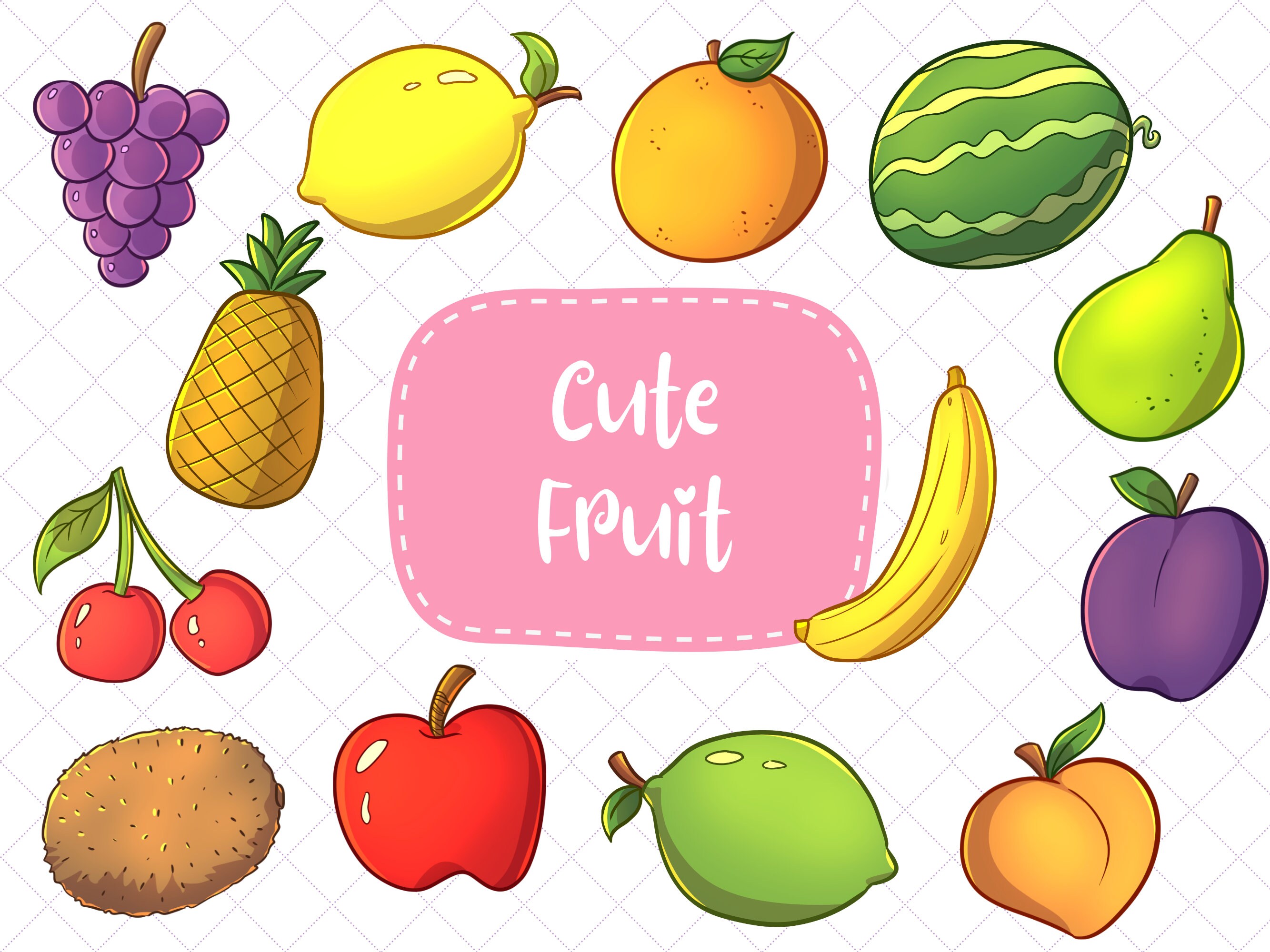 Cute Fruit Clipart, Farmers Market Clip Art, Kawaii Fruits and ...