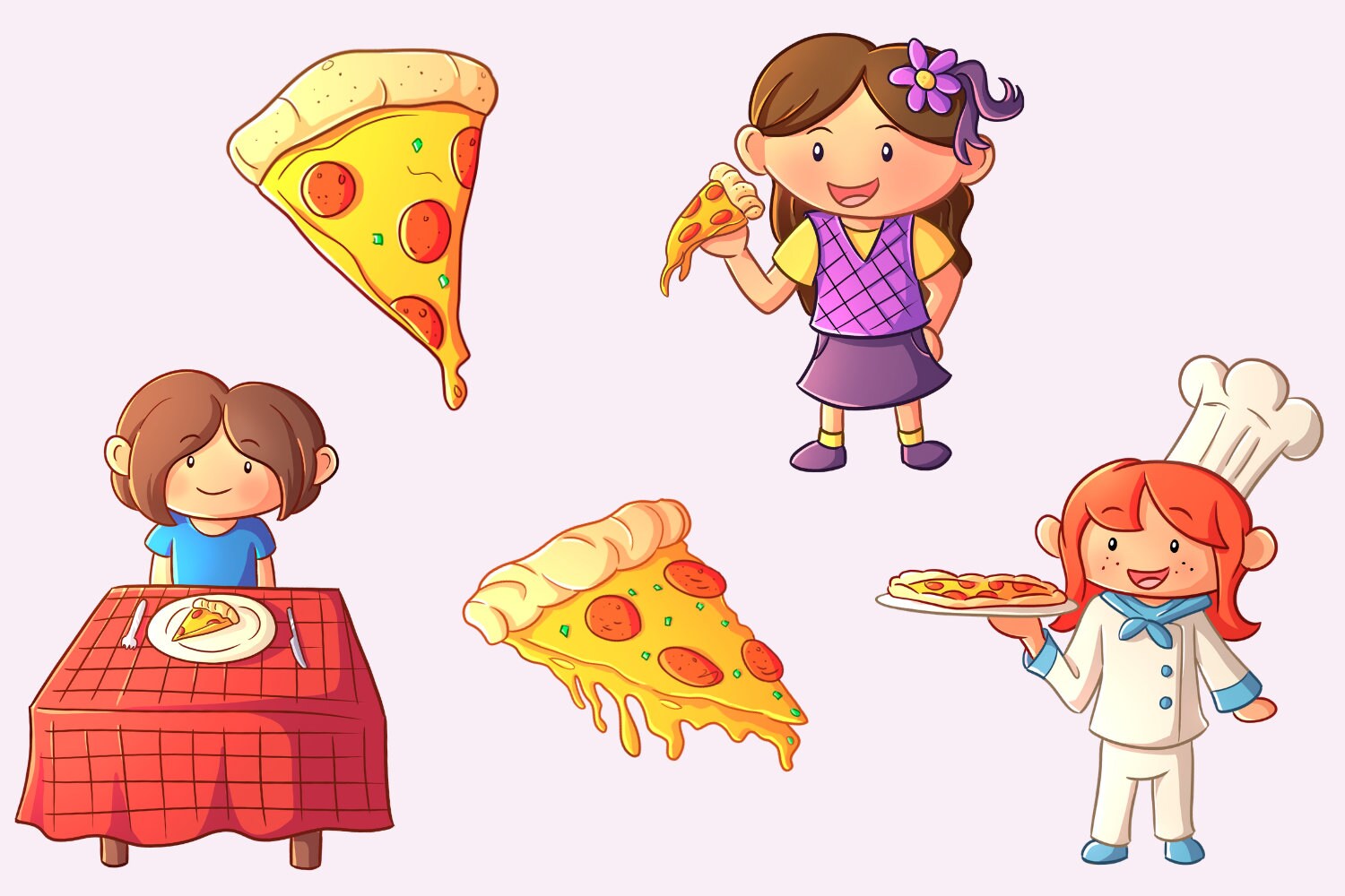 Pizza Party Clipart Cute Pizza Party Girls Clip Art Pizza - Etsy