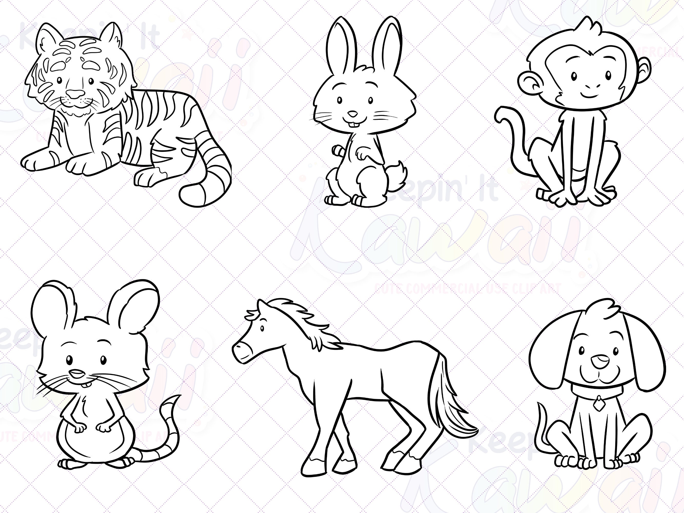 Cute Chinese Zodiac Animals Clip Art, Kawaii Zodiac Animals, Cute ...