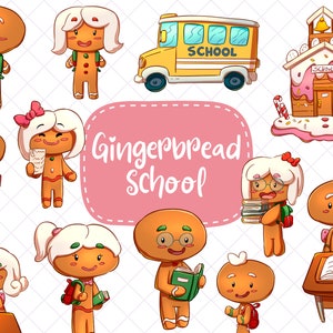Gingerbread School Clip Art Collection, Christmas Kids Clipart ...