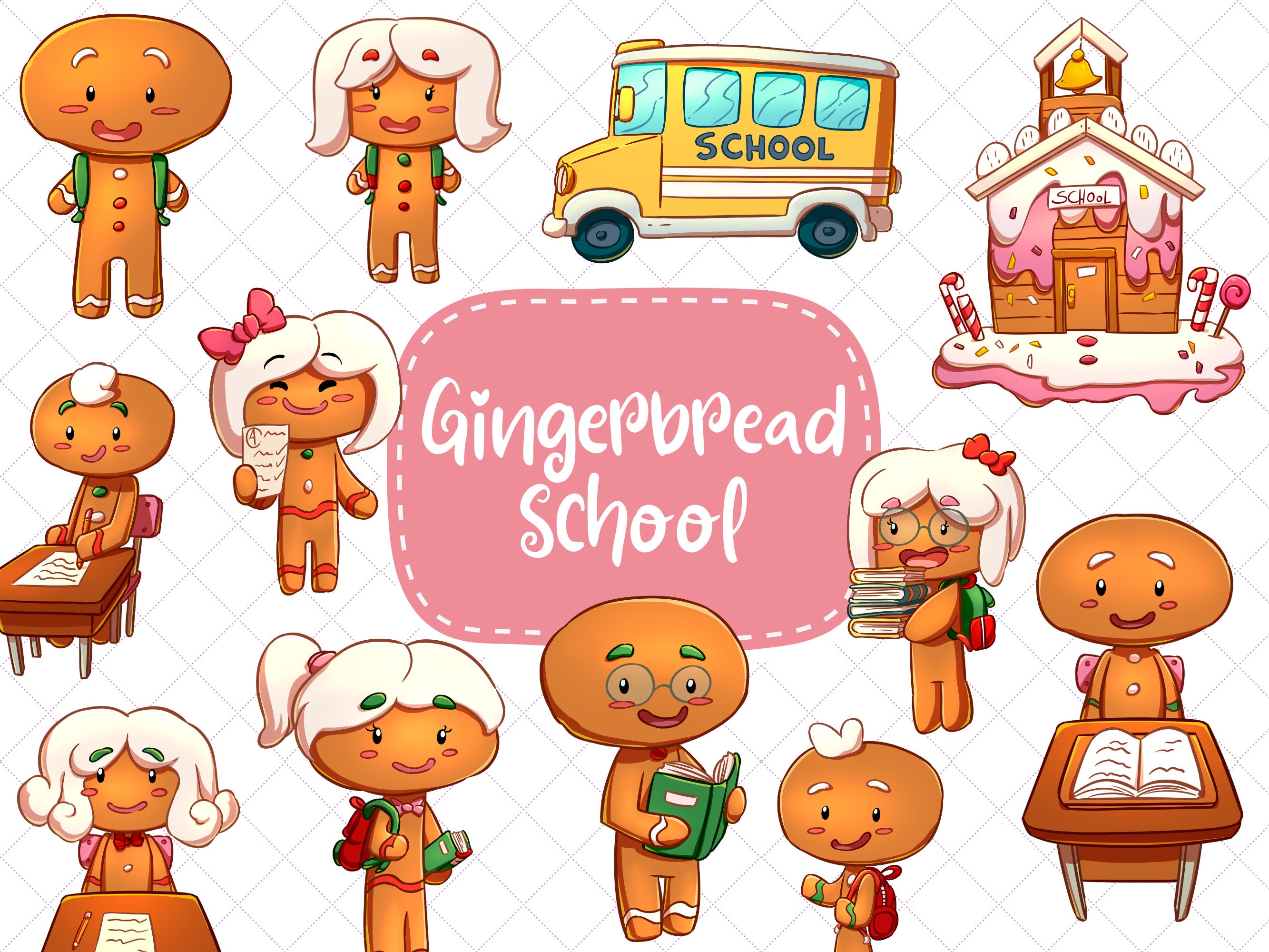 Gingerbread School Clip Art Collection, Christmas Kids Clipart ...
