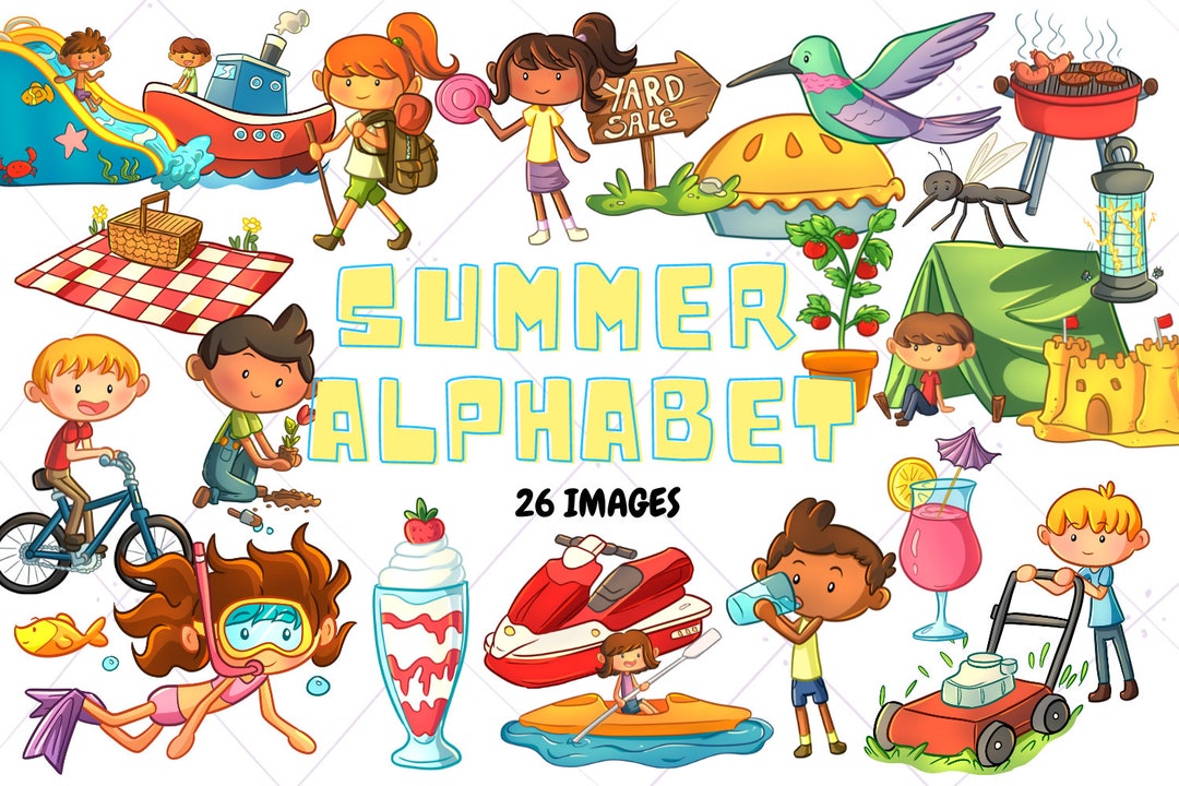 Summer Alphabet Clip Art Collection, Summer Things Clip Art, Summer ...