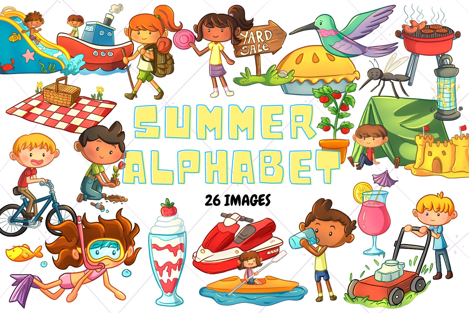 Summer Alphabet Clip Art Collection, Summer Things Clip Art, Summer ...