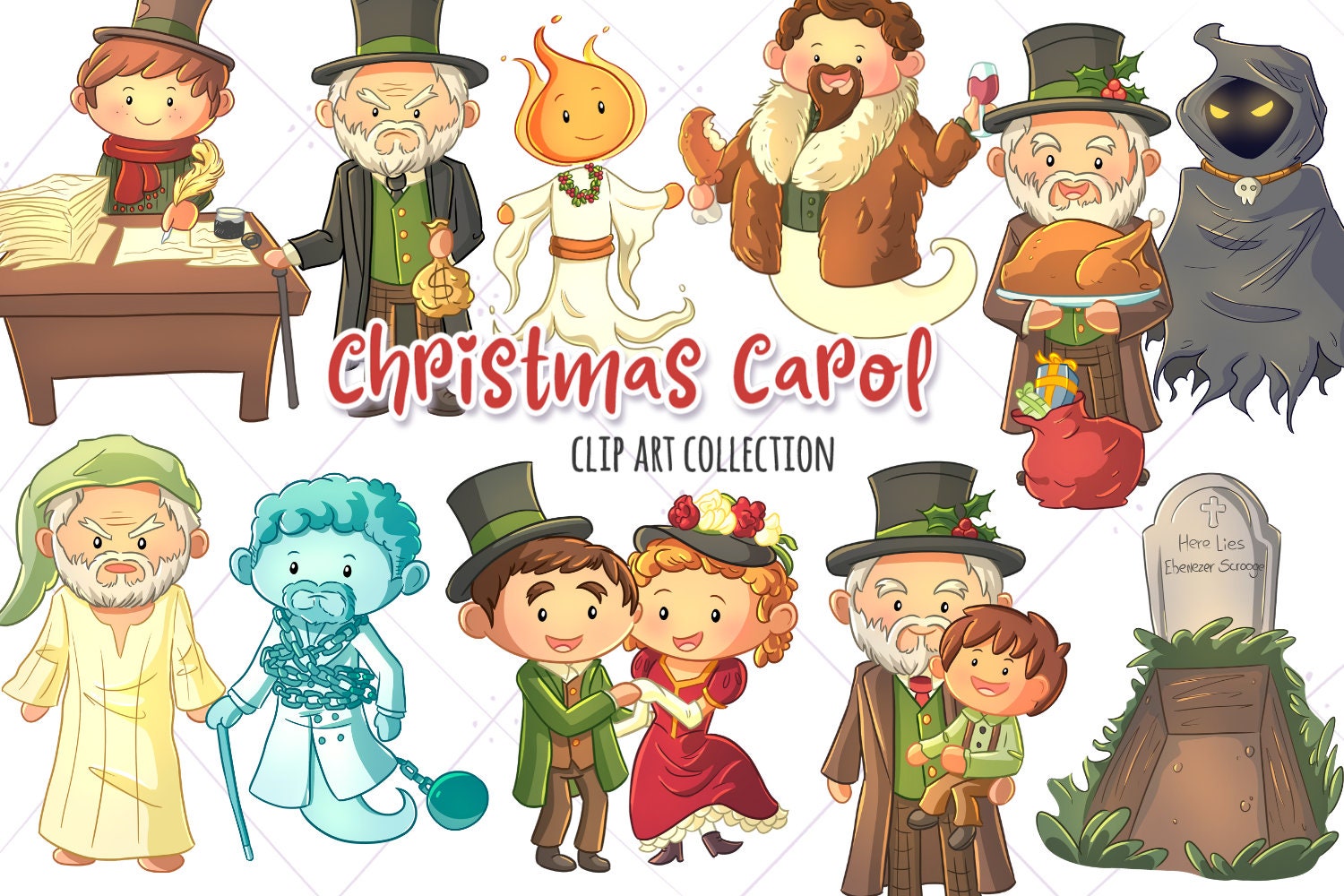 A Christmas Carol Cute Clip Art Illustrations, Christmas Carol Scrooge ...