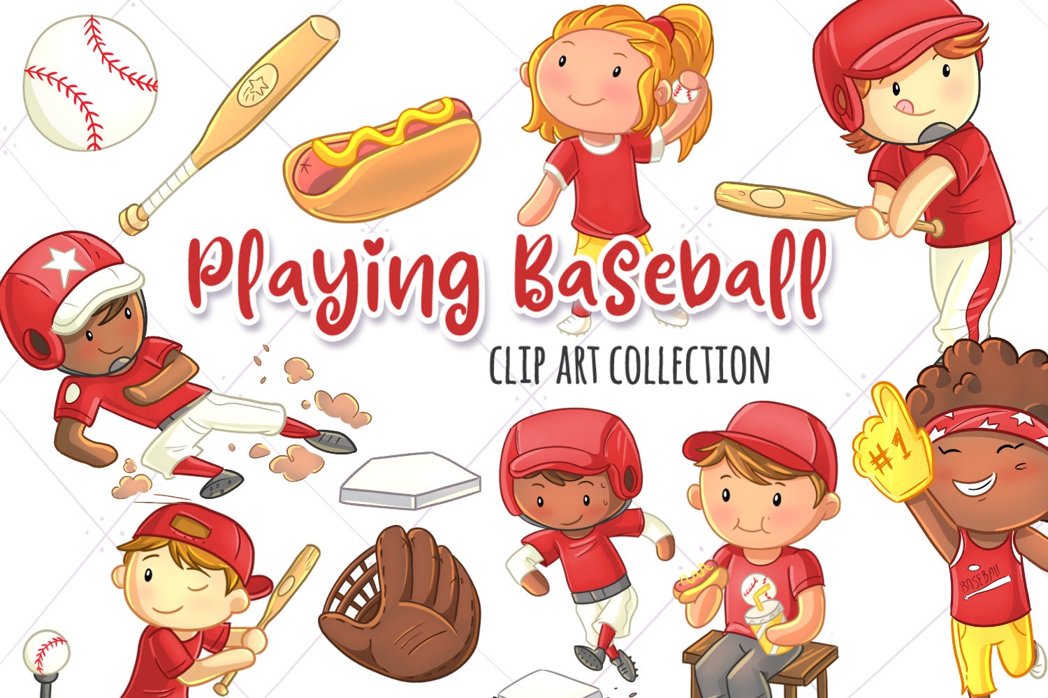 Kids Playing Baseball Clipart