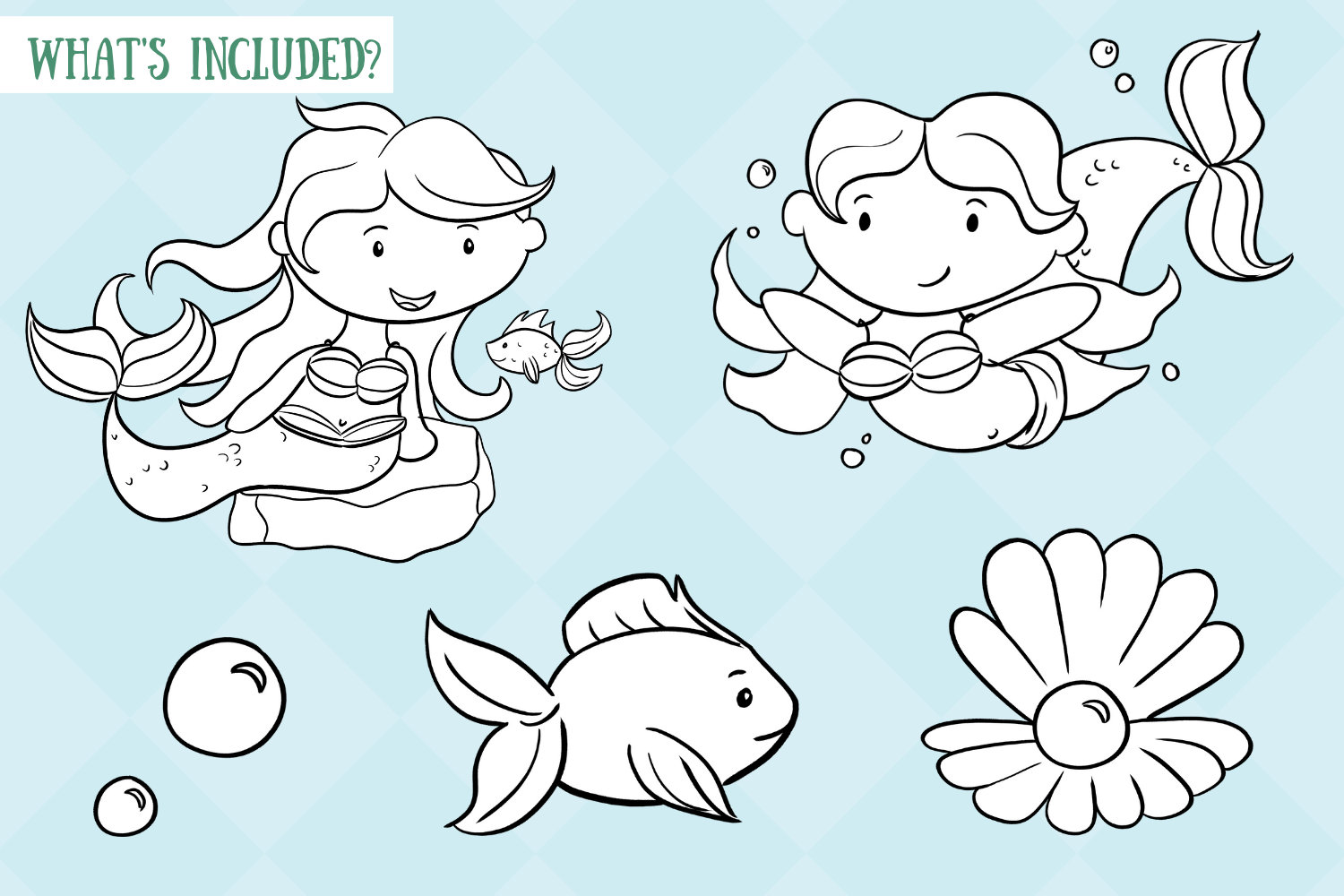 Mermaid Black and White Clipart, Mermaids Digital Stamps, Ocean Life ...