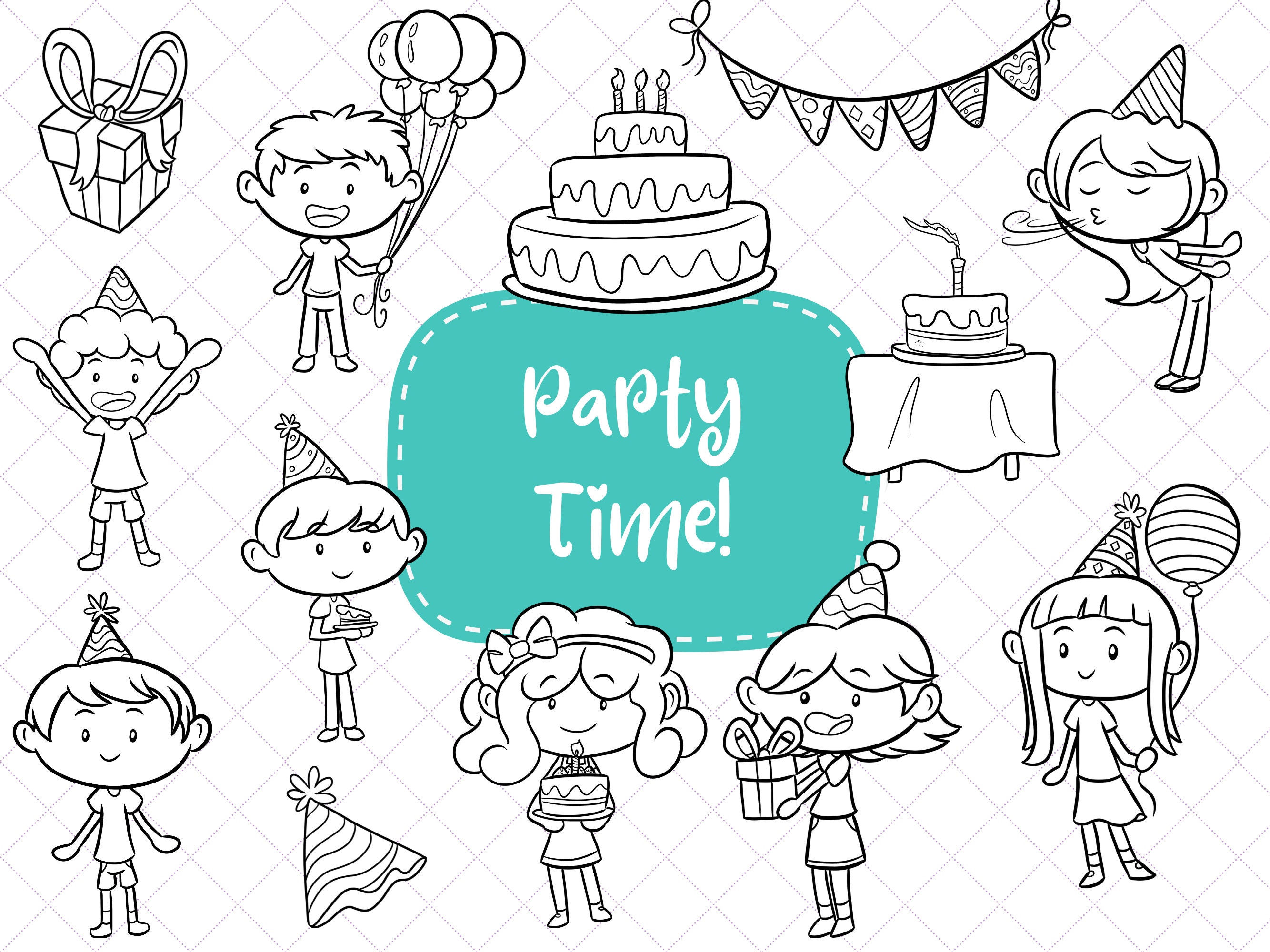 Party Time Birthday Clipart, Happy Birthday Clip Art, Kids Party ...