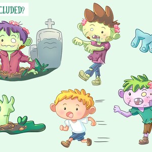 Cute Zombie Halloween Clip Art Collection, Zombie Boys Graphics, Zombie ...