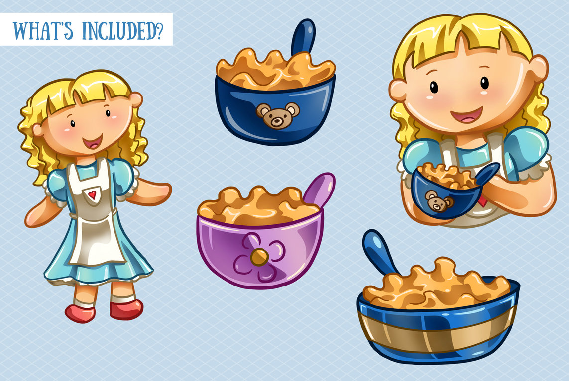 Goldilocks and the Three Bears Clip Art, Cute Goldilocks Illustrations ...