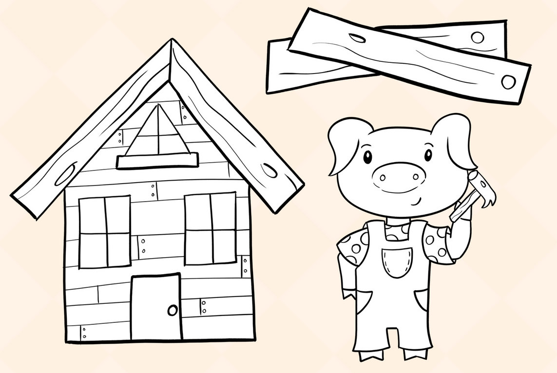 Three Little Pigs Clipart Black And White
