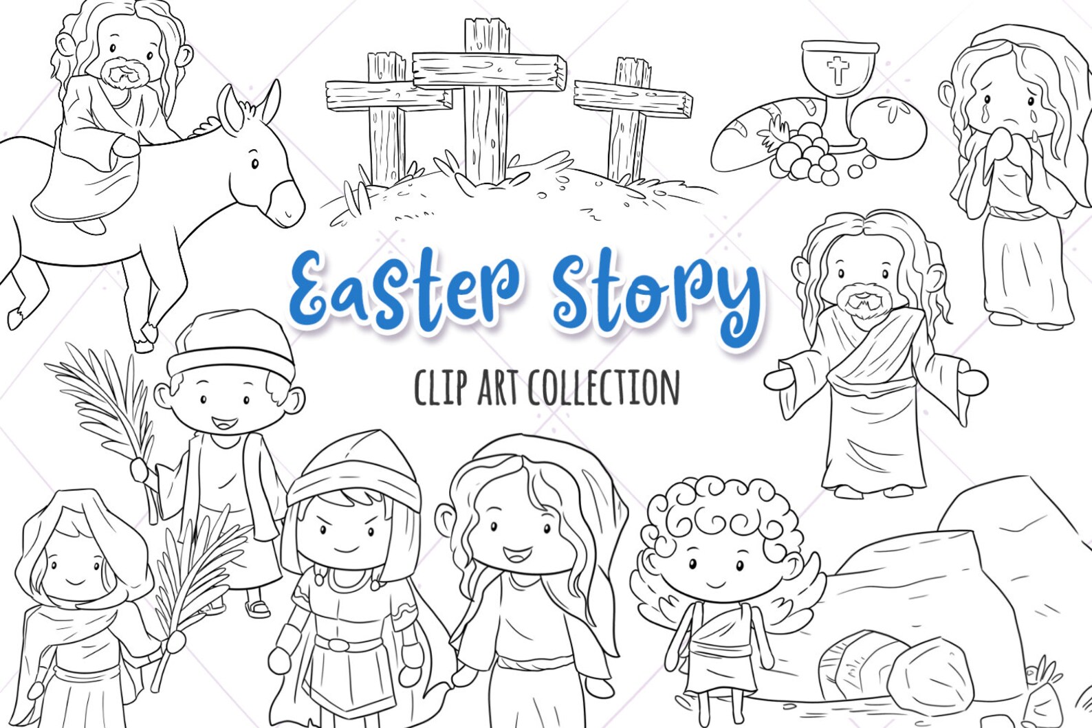 Cute Easter Story Clip Art, Jesus Easter Story, Palm Sunday ...