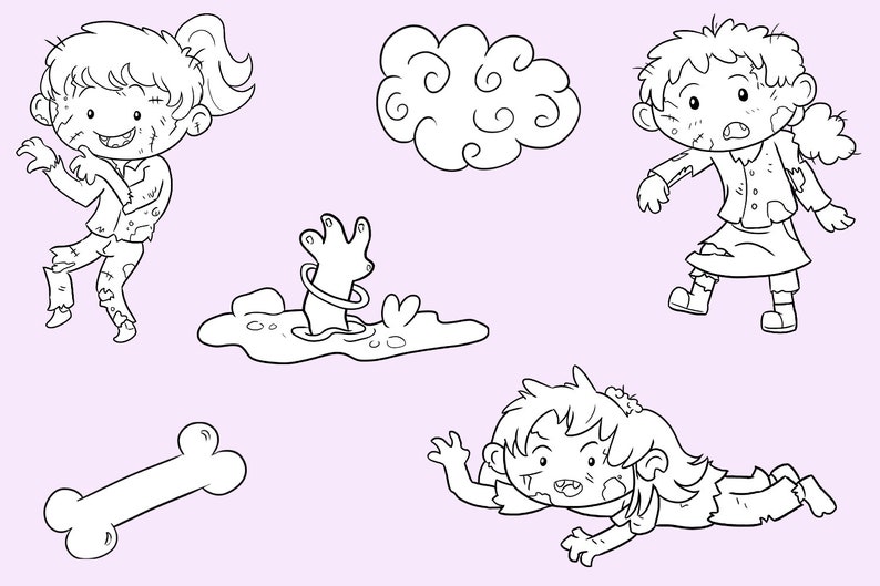 Cute Zombie Halloween Clip Art Collection Zombie Boys - Etsy