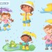 April Showers Cute Clip Art Collection, Rain Showers, Kids Playing in ...