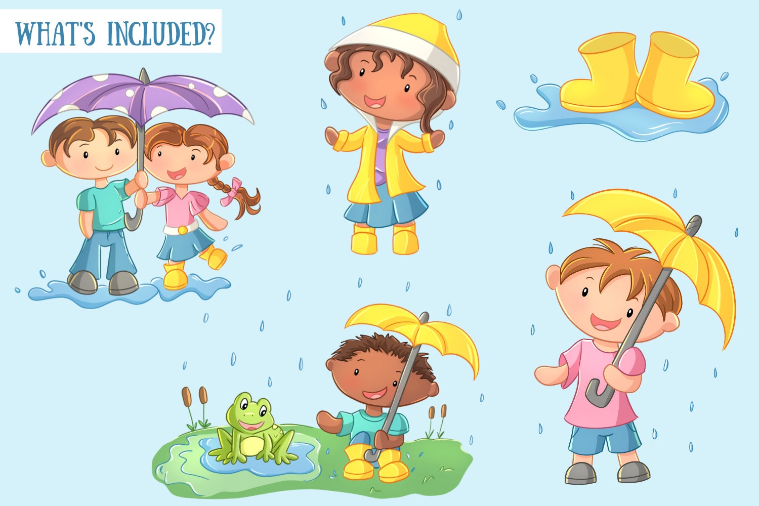 April Showers Cute Clip Art Collection, Rain Showers, Kids Playing in ...