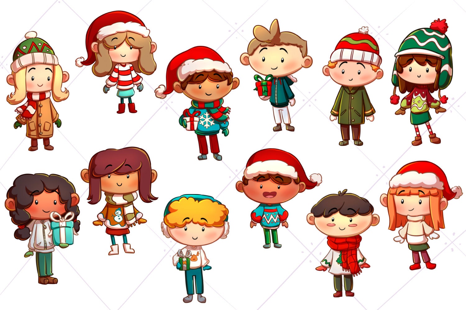 Dressed for Christmas Clip Art Collection, Kawaii Kids Christmas ...