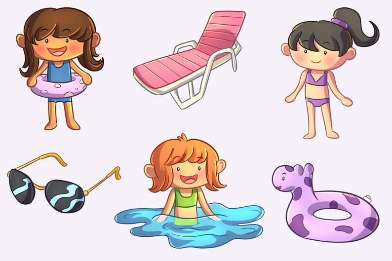 Cute Pool Party Girls Clip Art Collection Pool Party Clipart - Etsy
