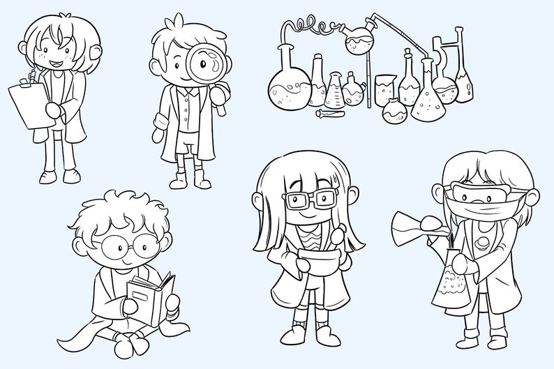 Cute Science Lab Clipart, Kid Scientist Clip Art, Kawaii Laboratory ...