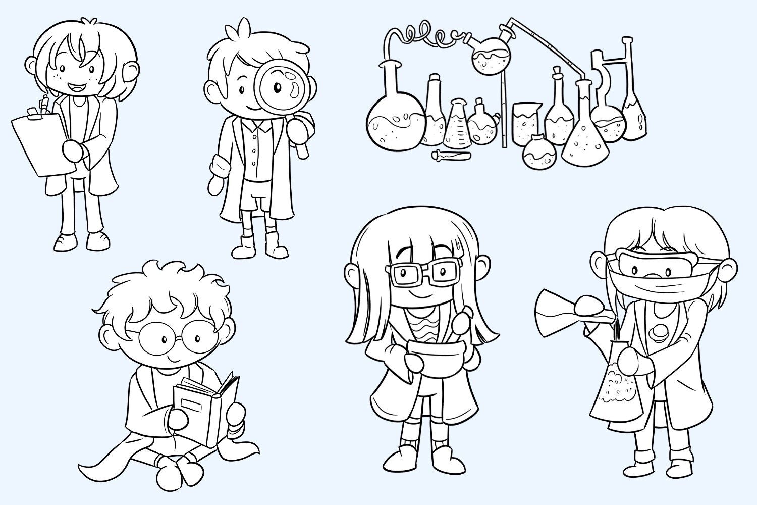 Cute Science Lab Clipart, Kid Scientist Clip Art, Kawaii Laboratory ...