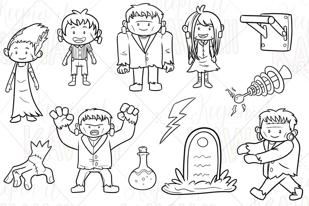 Cute Monster Family Clip Art, Kawaii Halloween Frankenstein, Cute ...