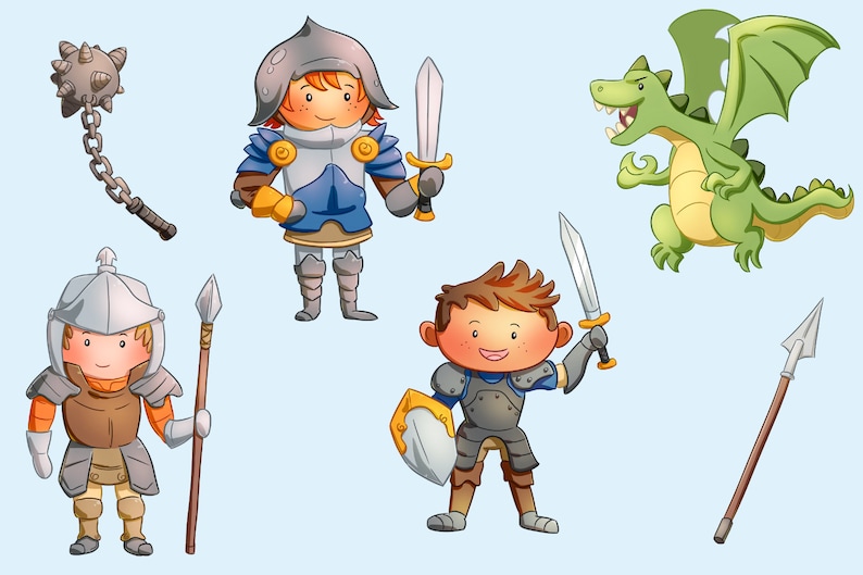 Brave Knights Clip Art Collection, Cute Fantasy Knights, Medieval ...