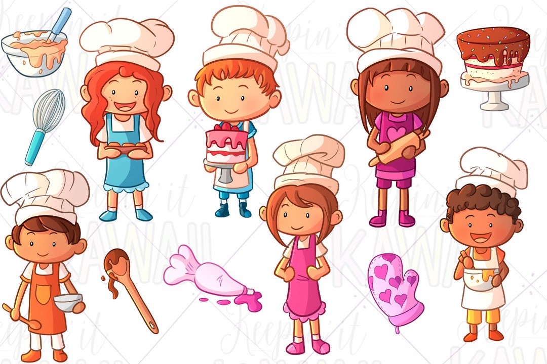 Baking Kids Clip Art, Kawaii Kids Baking, Cute Baker Kids, Clip Art for ...