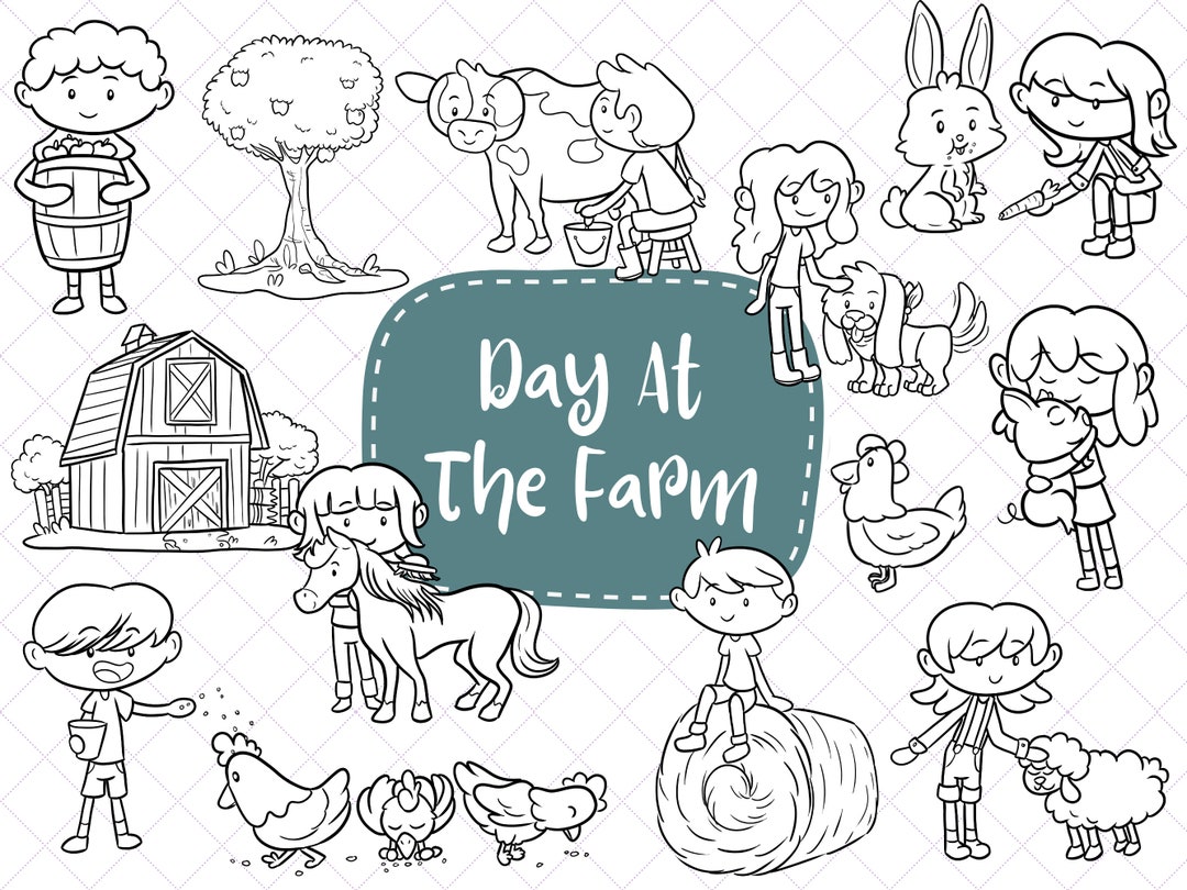A Day at the Farm Clip Art Cute Farm Animal Clipart Farm - Etsy