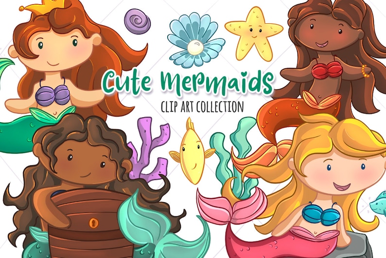Mermaid Clipart Mermaids Clip Art Ocean Life Clipart - Etsy