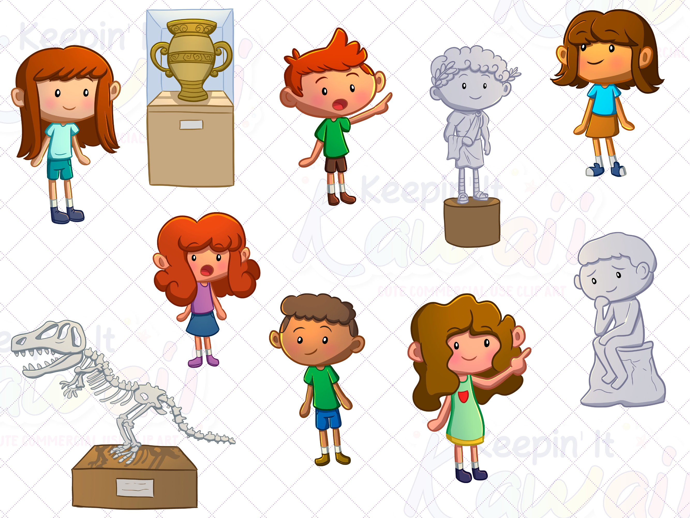A Day at the Museum Clip Art, Kids Field Trip Clip Art, Cute Kids ...