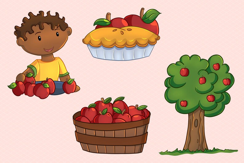 Apple Harvest Clip Art Collection, Fall Apples, Kids Picking Apples ...