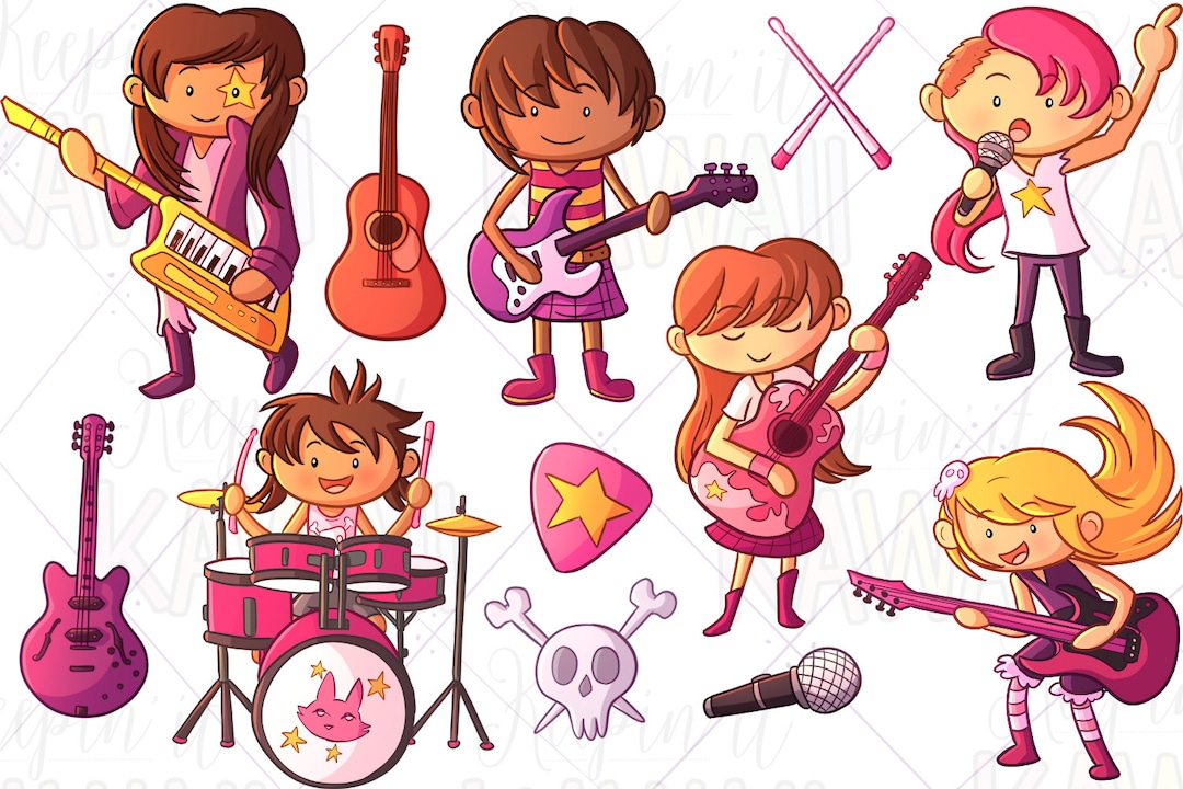 Rock Star Girls Clip Art, Kawaii Rock Star, Cute Rockers, Clip Art for ...
