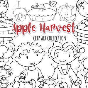 Apple Harvest Black and White Clip Art Collection, Fall Apples, Kids ...