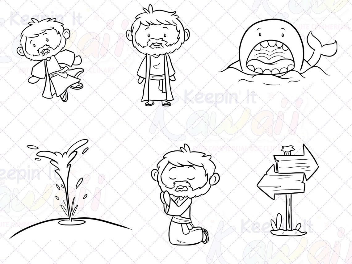 Jonah and the Whale Clipart, Bible Story Clip Art, Cute Christian ...