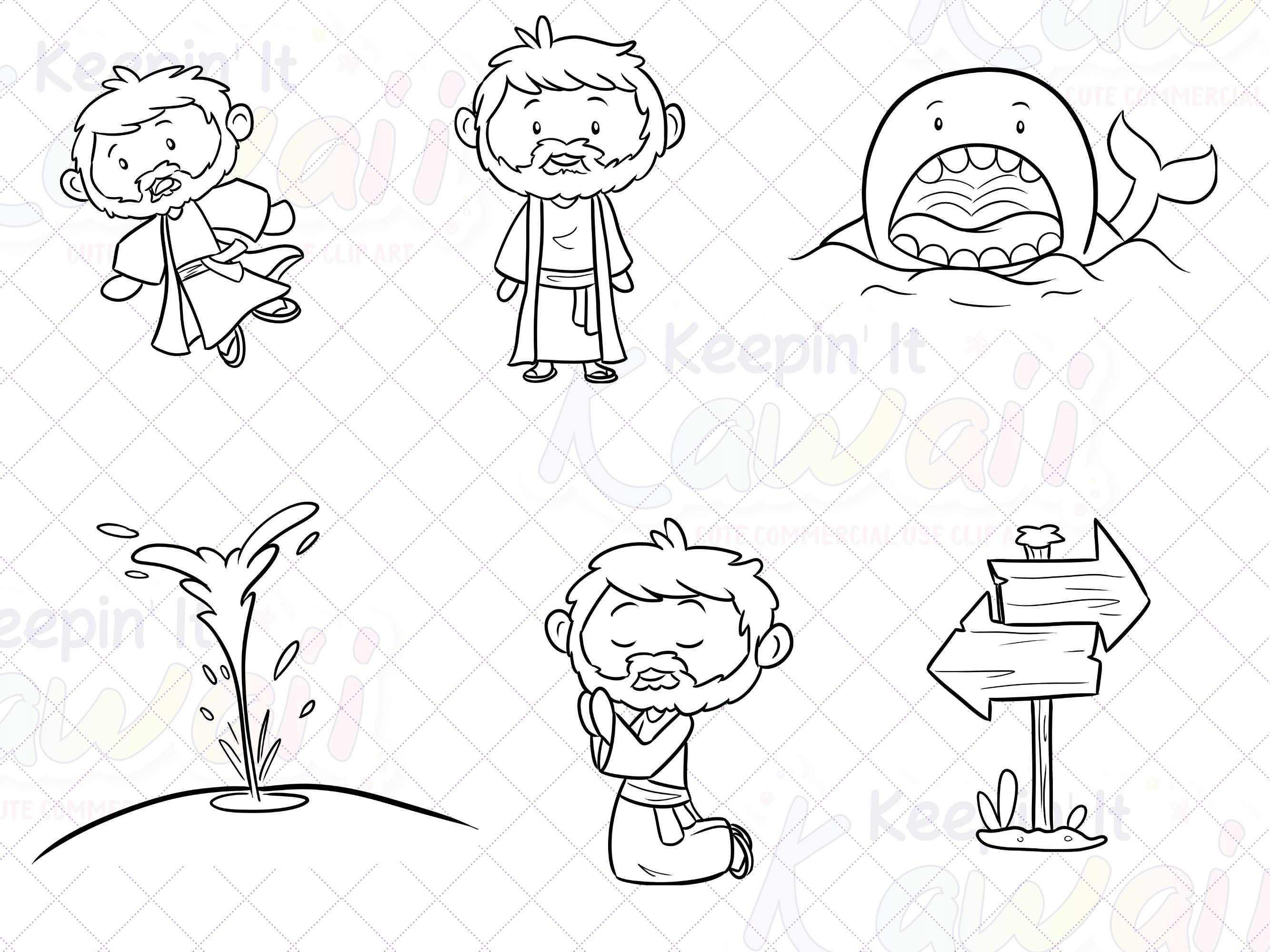 Jonah and the Whale Clipart, Bible Story Clip Art, Cute Christian ...